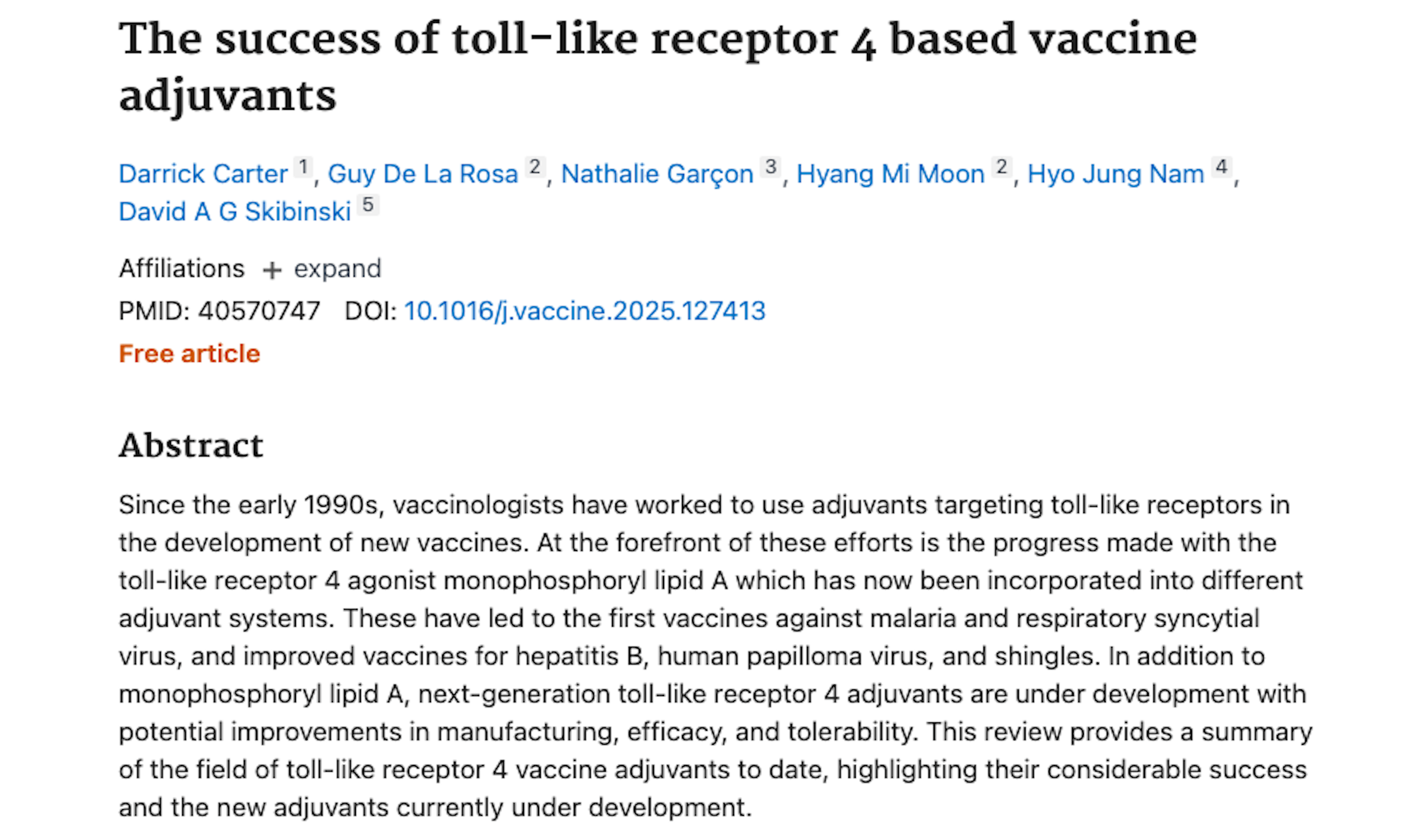 The Success of Toll-like Receptor 4 (TLR4) Vaccine Adjuvants